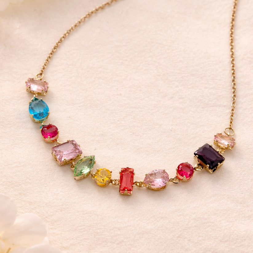 Rainbow Gemstone Necklace in Gold Finish | Minimal Luxury Jewellery fo ...